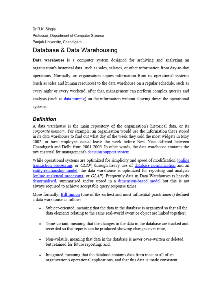 Database Vs Data Warehouse | PDF | Data Warehouse | Databases