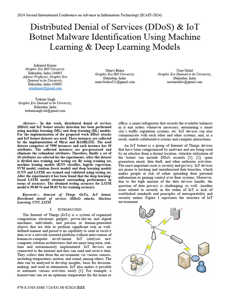Distributed Denial of Services (Ddos) & Iot Botnet Malware Identification Using Machine Learning ...