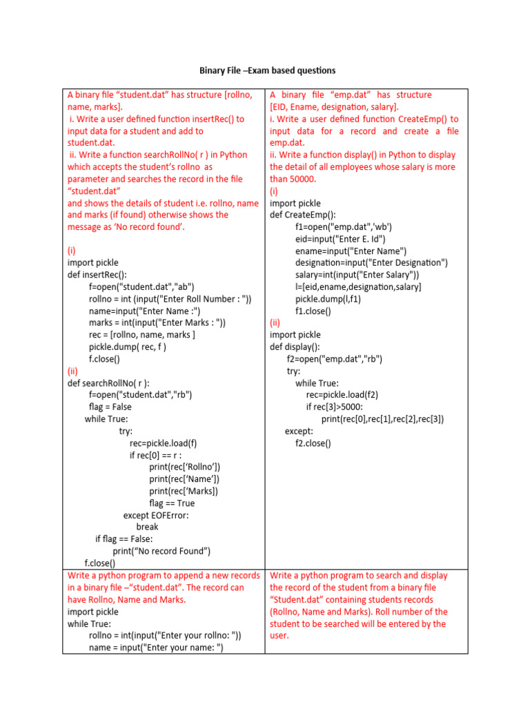 Binary File Exam Based Questions | PDF | Parameter (Computer Programming) | Computer Programming