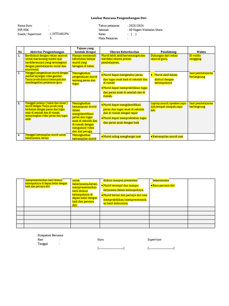 4 - Lembar Rencana Pengembangan Diri | PDF | Karier & Perkembangan