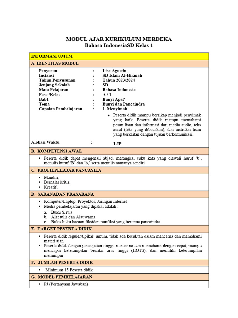 Modul Ajar B.indo PJ | PDF