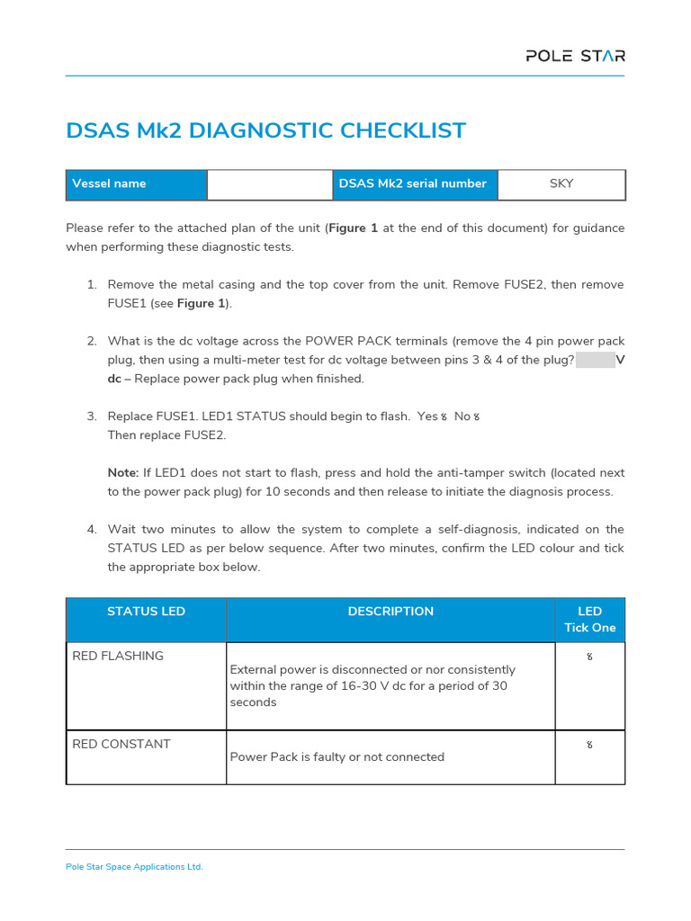 DSAS Mk2 DIAGNOSTIC CHECKLIST | PDF | Fuse (Electrical) | Electrical Connector