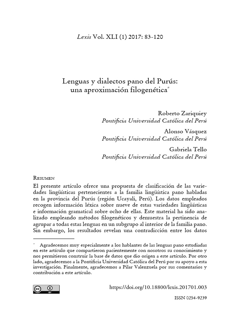 Clasificación de lenguas pano en Purús | PDF | Dialecto | Lingüística