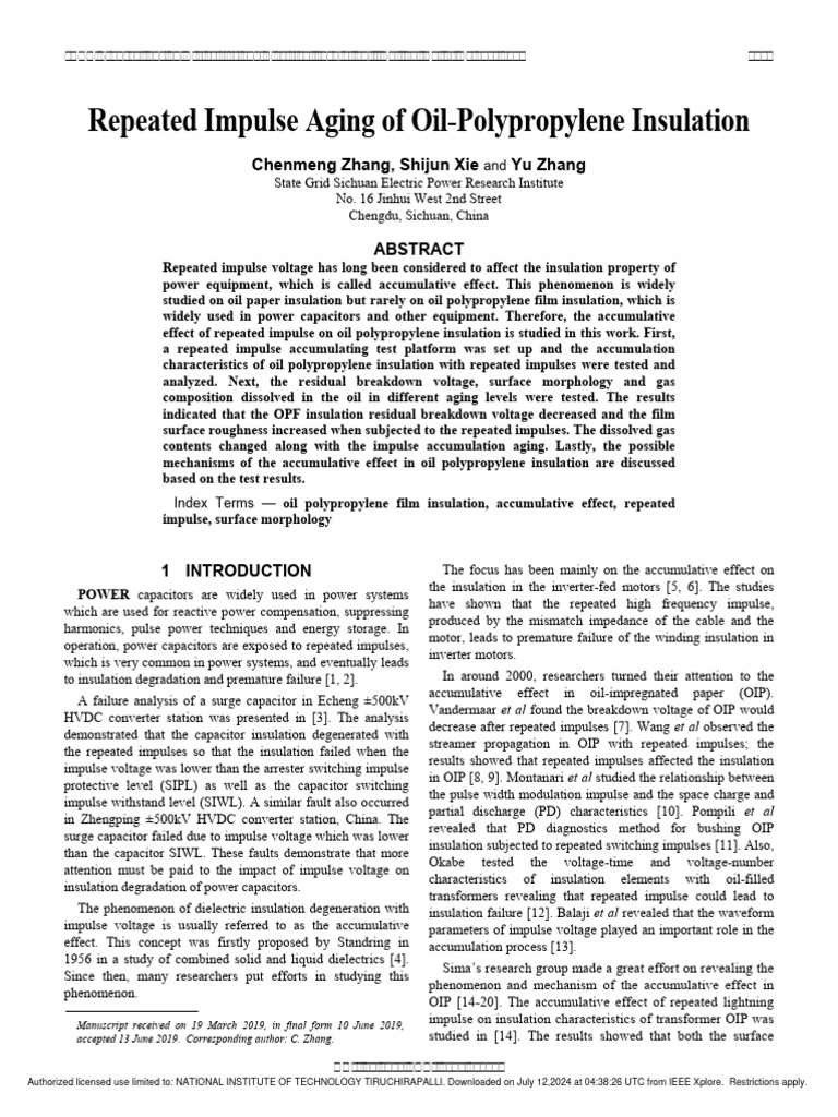 Repeated Impulse Aging of Oil-Polypropylene Insulation | PDF ...