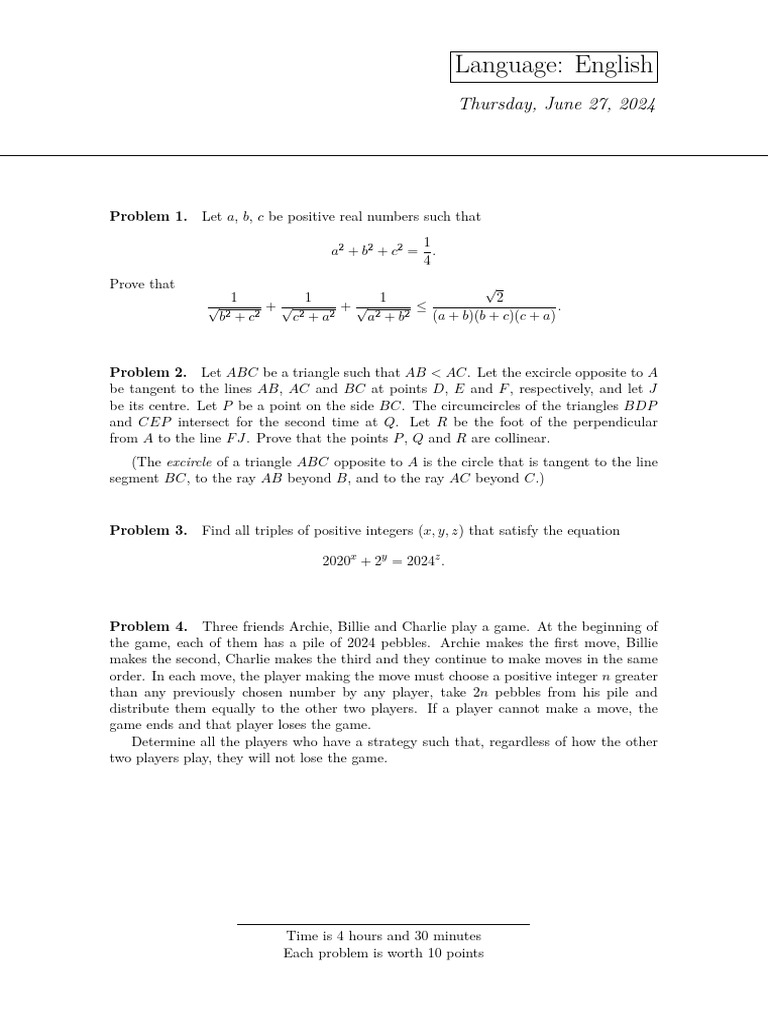 JBMO 2024 Official Version | PDF