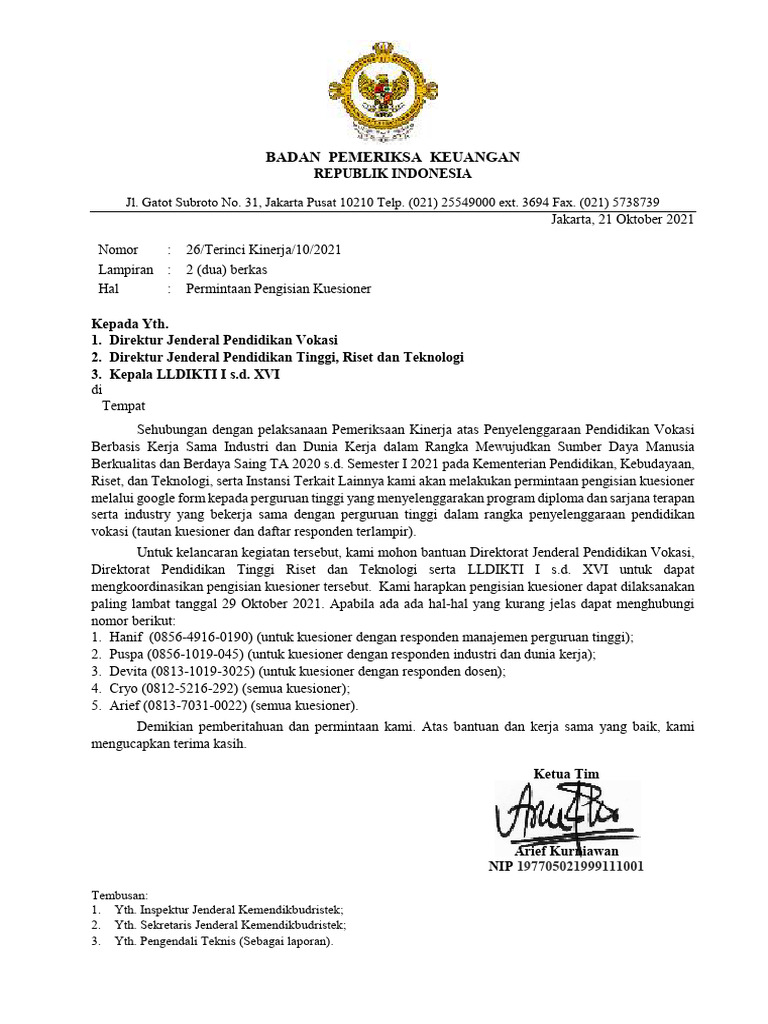 26_Surat permintaan pengisian kuesioner PT | PDF 26_Surat permintaan pengisian kuesioner PT | PDF