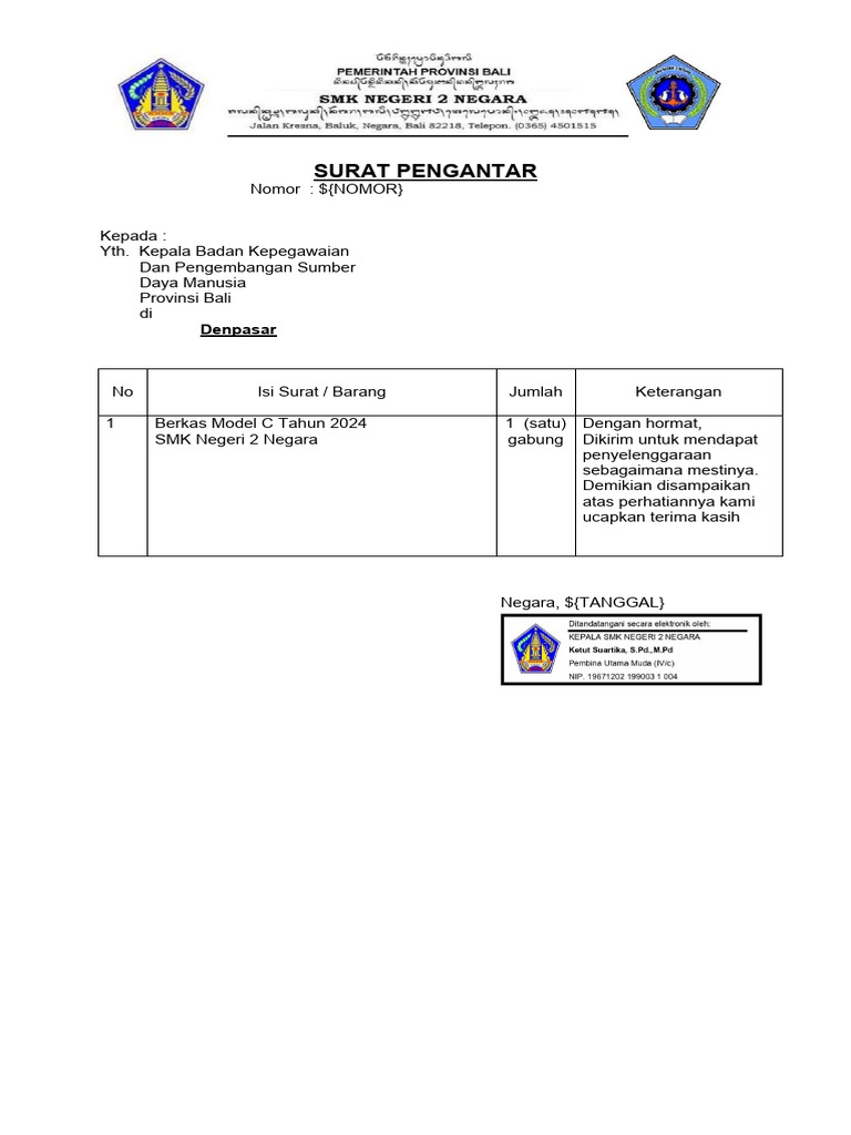 Surat Pengantar Model C 2024 | PDF