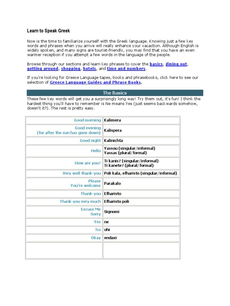 Essential Greek Phrases for Travelers | PDF | Languages | Language Arts ...