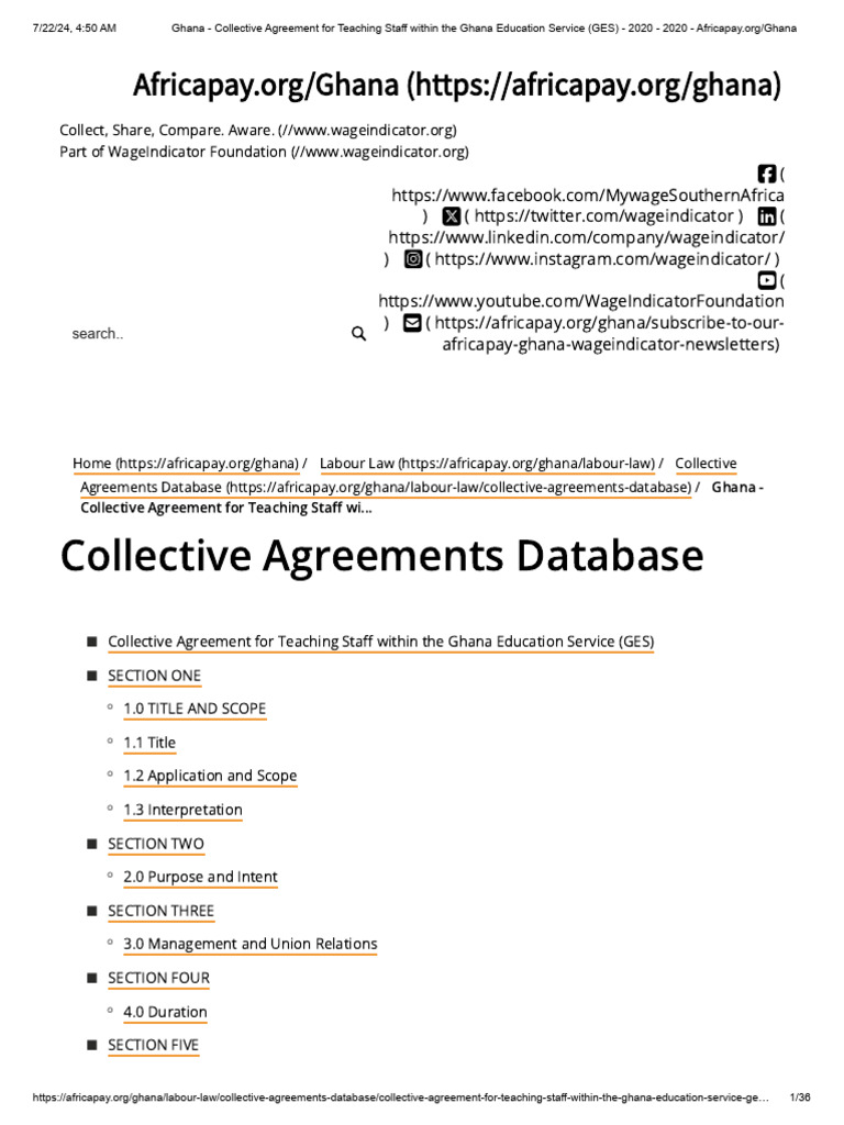 Ghana - Collective Agreement For Teaching Staff Within The Ghana Education Service (GES) - 2020 ...