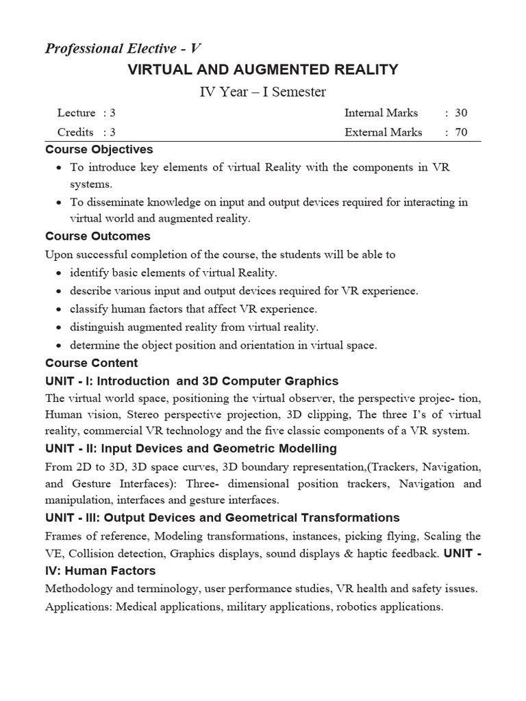 Virtual and Augmented Reality | PDF | Virtual Reality | Augmented Reality