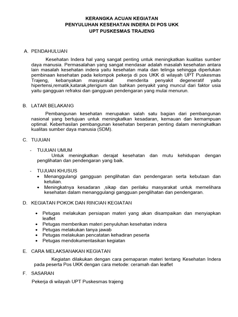 KAK Penyuluhan Kesehatan Indera 2024 | PDF