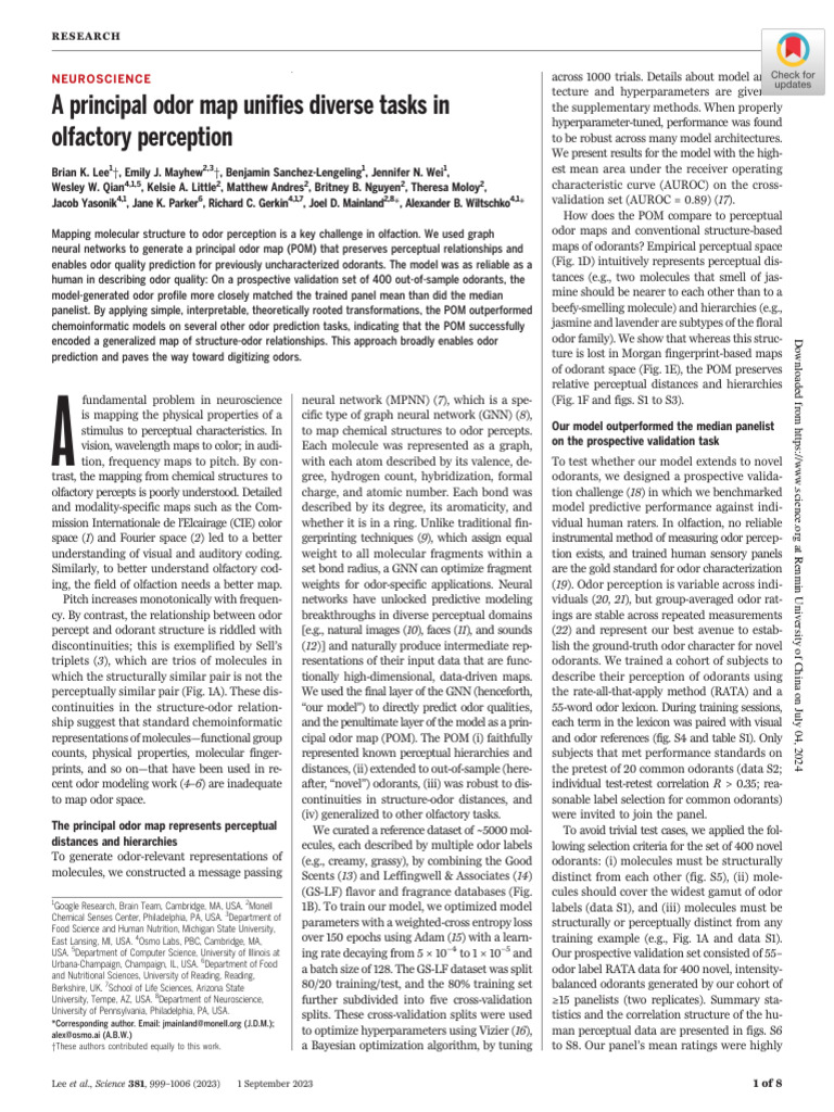 A Principle Odor Map Unifies Diverse Tasks in Olfactory Perception ...