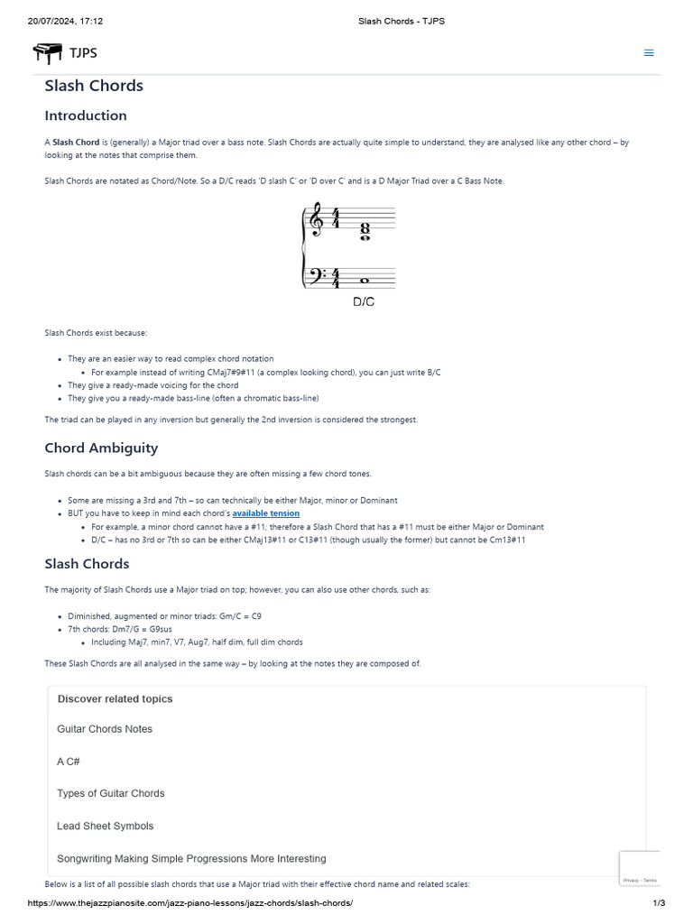 Slash Chords - TJPS | PDF | Chord (Music) | Musical Techniques