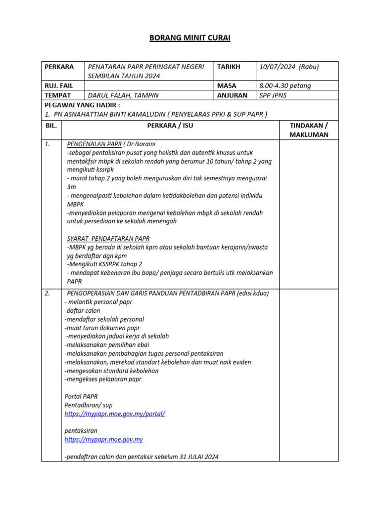 Minit Curai Papr 2024 | PDF