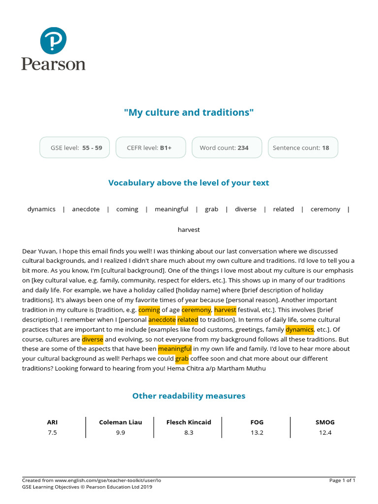 My Culture and Traditions | PDF | Foreign Language Studies