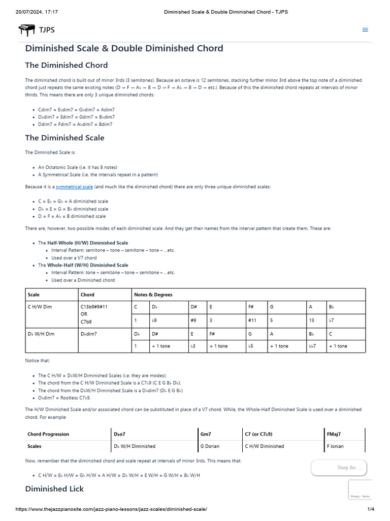 Diminished Scale & Double Diminished Chord - TJPS | PDF | Interval (Music) | Scale (Music)