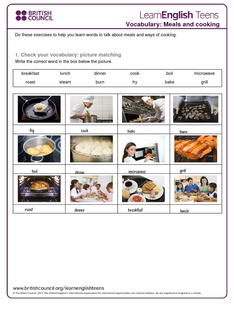 Vocabulary: Meals and Cooking: 1. Check Your Vocabulary: Picture ...