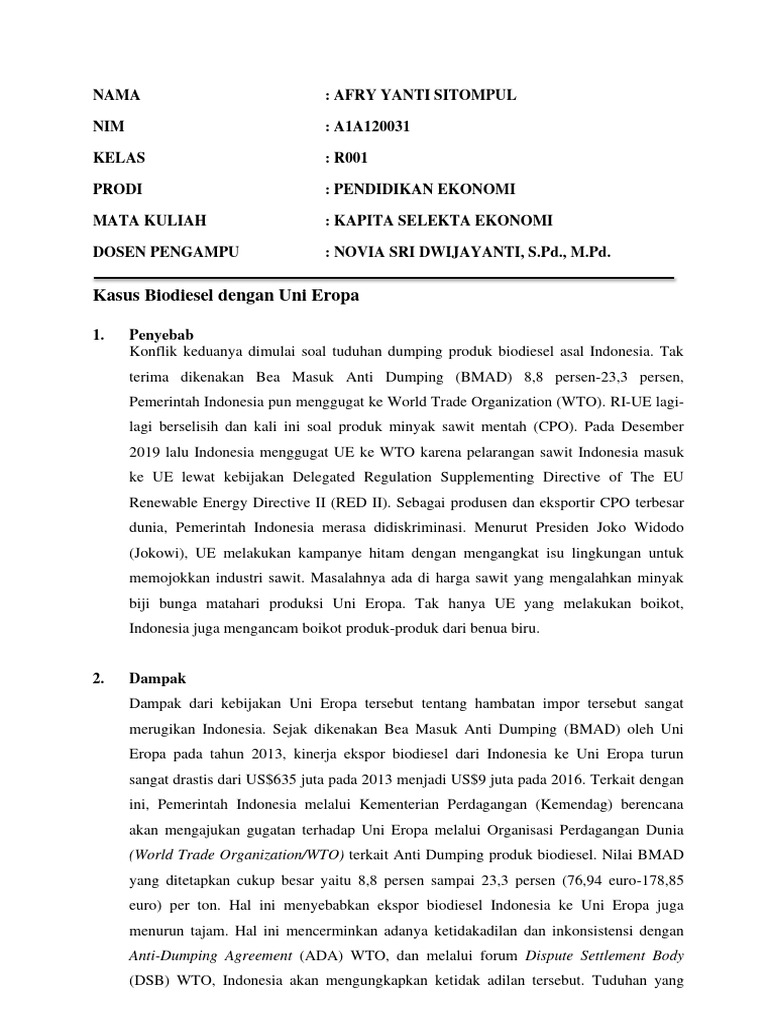Afry Yanti Sitompul - A1a120031 - Tugas 1 Ekonomi Internasional | PDF