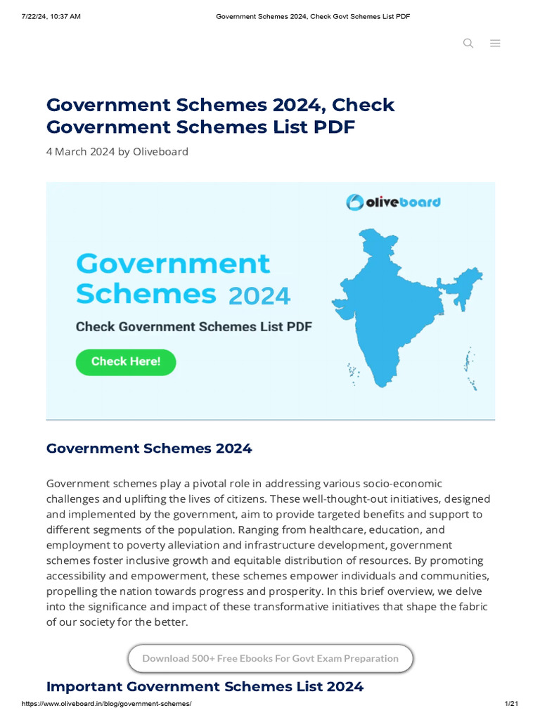 Government Schemes 2024, Check Govt Schemes List PDF | PDF | Welfare ...