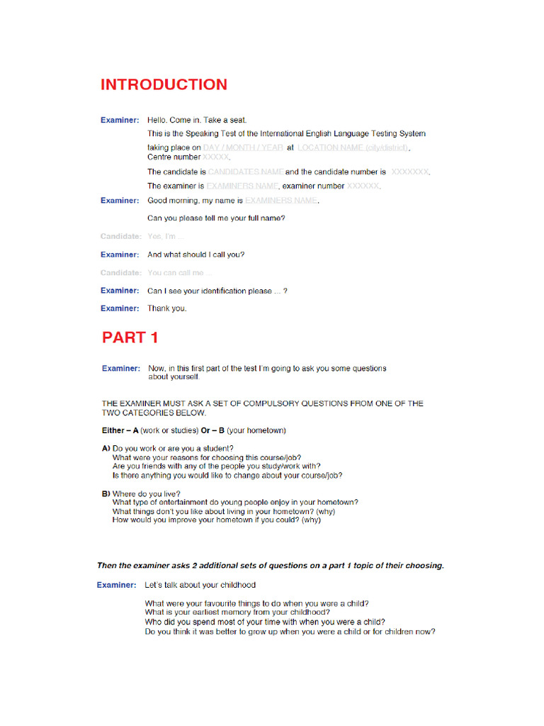 Speaking Test - Examiner Script | PDF