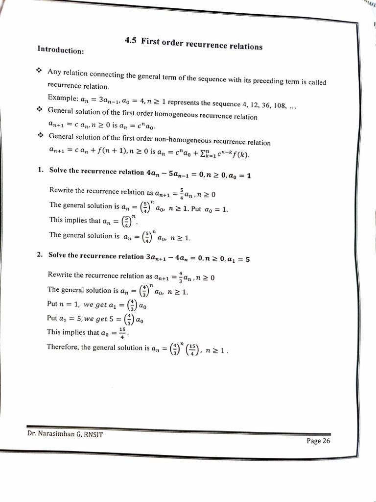 First Order Recurrence Relations Pdf Recurrence Relation Arithmetic