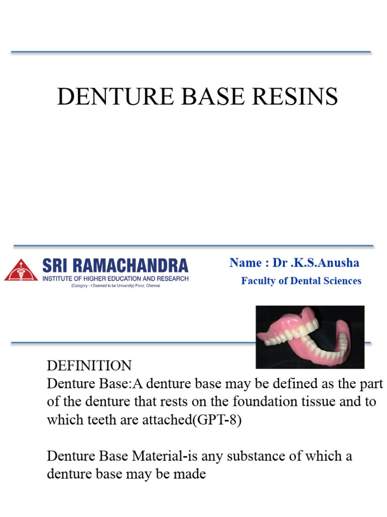 Denture Base Resins | PDF | Dentures | Poly(Methyl Methacrylate)