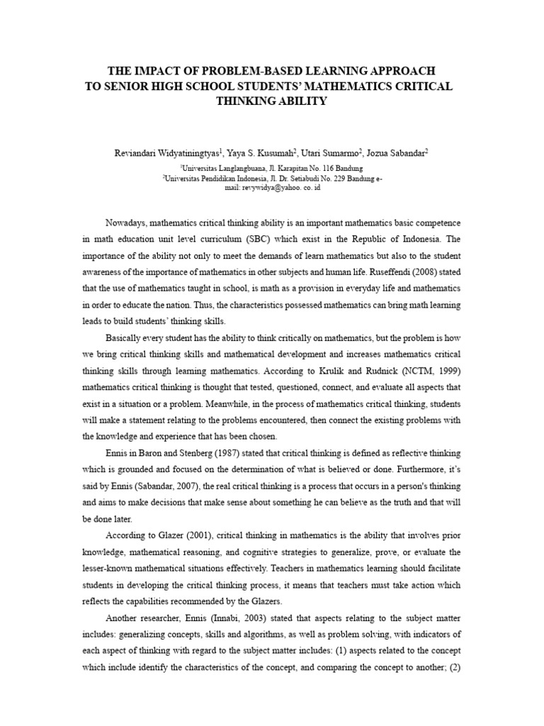 Problem-Based Learning Approach To SHS Math Critical Thinking | PDF ...