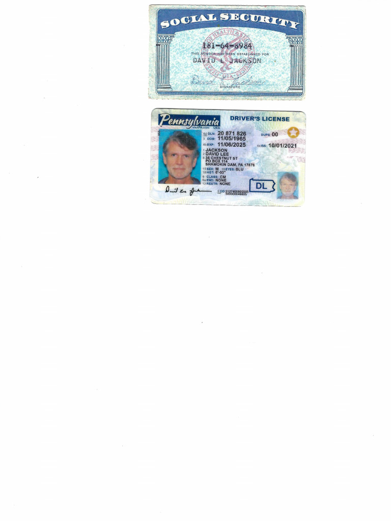 David Jackson - Social Security Card and Real ID (Driver's License) | PDF