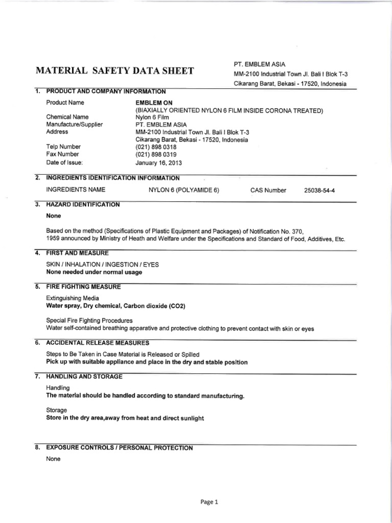 MSDS - Nylon | PDF