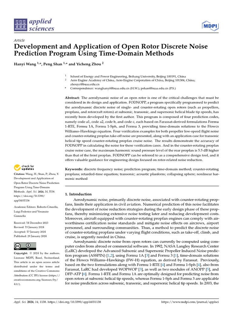 Development and Application of Open Rotor Discrete Noise Prediction ...