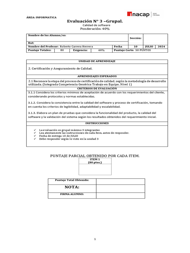 Evaluación 3 Calidad de Software (1) | PDF | Pruebas de software | Software