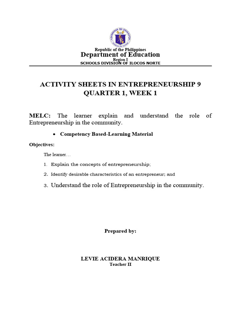 Activity Sheet-Entrep9 | PDF | Entrepreneurship | Disciplines