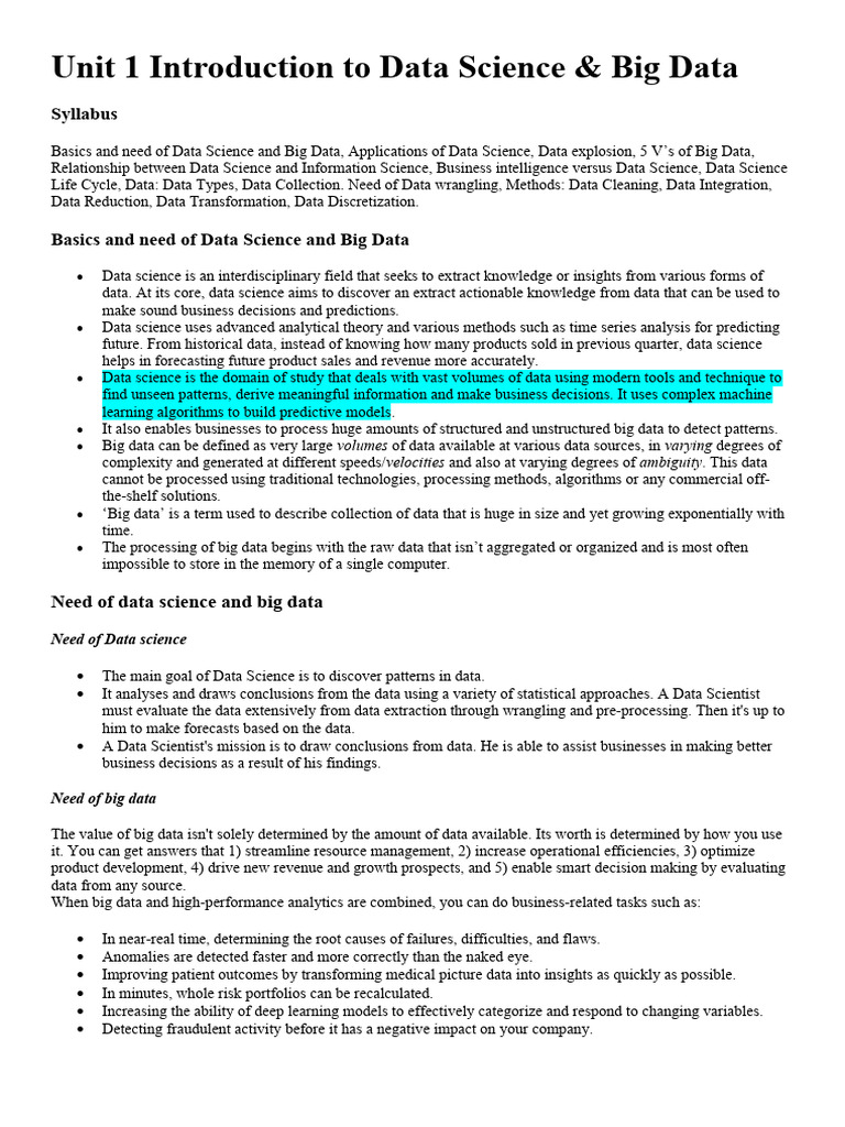 (DSBDA) Unit 1 Introduction To Data Science | PDF | Data Science ... (DSBDA) Unit 1 Introduction To Data Science | PDF | Data Science ...