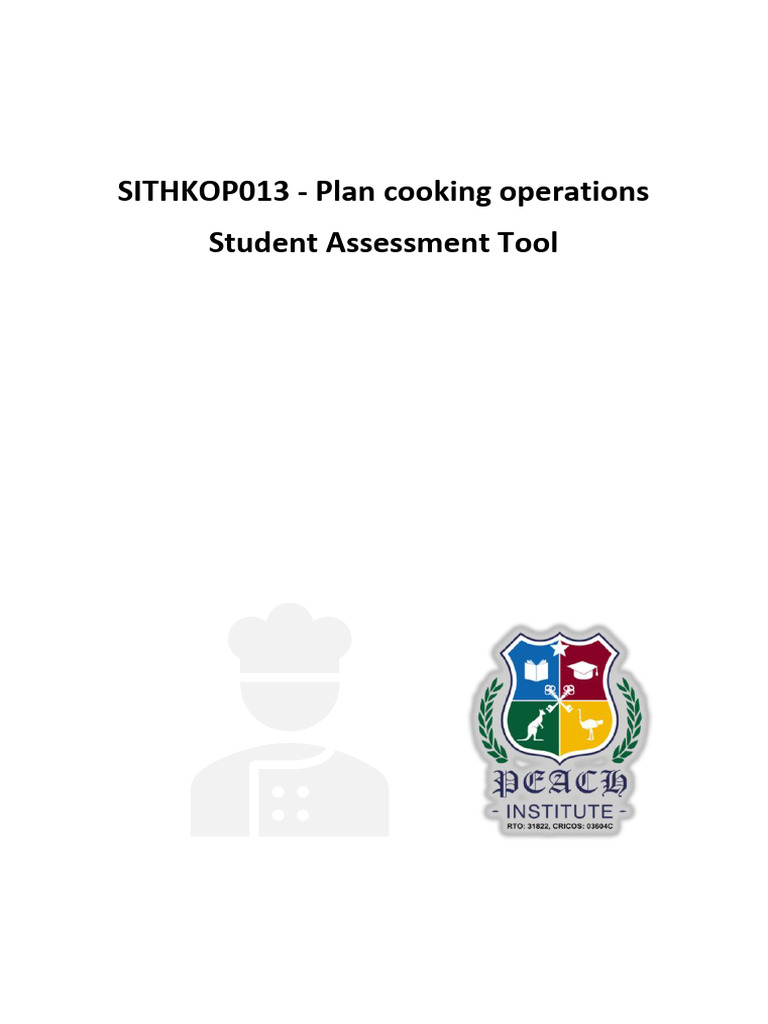 SITHKOP013 - Student Assessment Tool | PDF | Chef | Cooking
