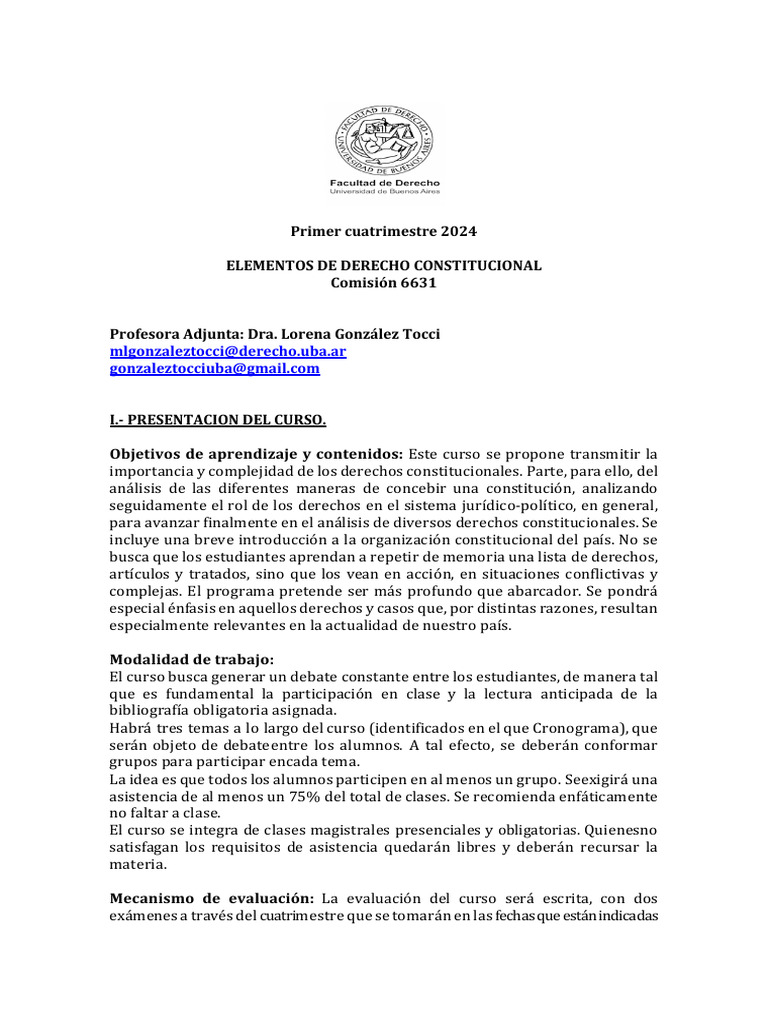 2024.04.24 Segundo Modulo Programa y Cronograma 1C2024 Comision 6631 | PDF | Democracia ...