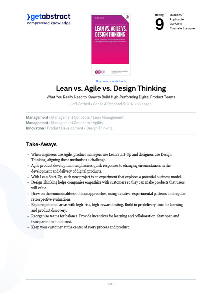 Lean vs. Agile vs. Design Thinking Gothelf en 30025 | PDF | Agile Software Development | Lean ...