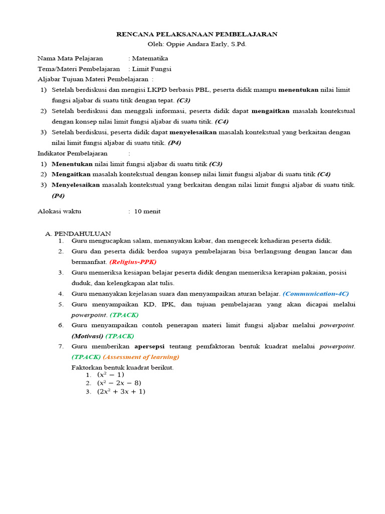 Modul Ajar Limit | PDF | Karier & Perkembangan | Metode & Bahan Ajar