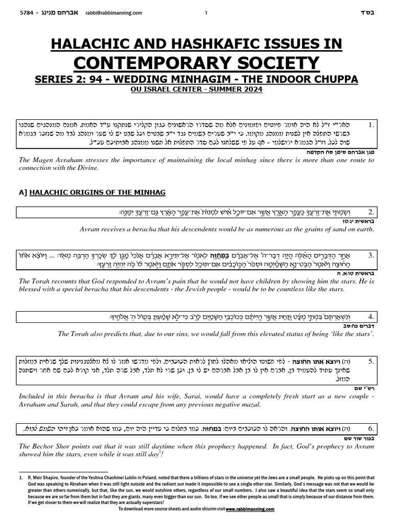 Halachic and Hashkafic Issues OU - Series 2 - Shiur 94 - Wedding ...