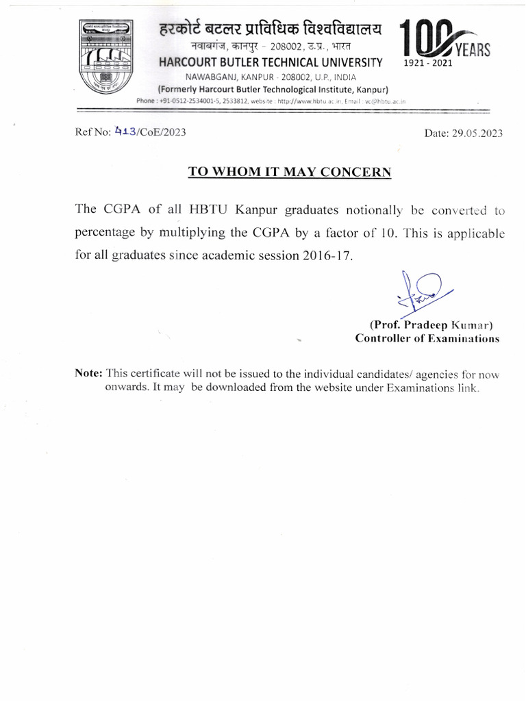 CGPA Conversion Certificate | PDF