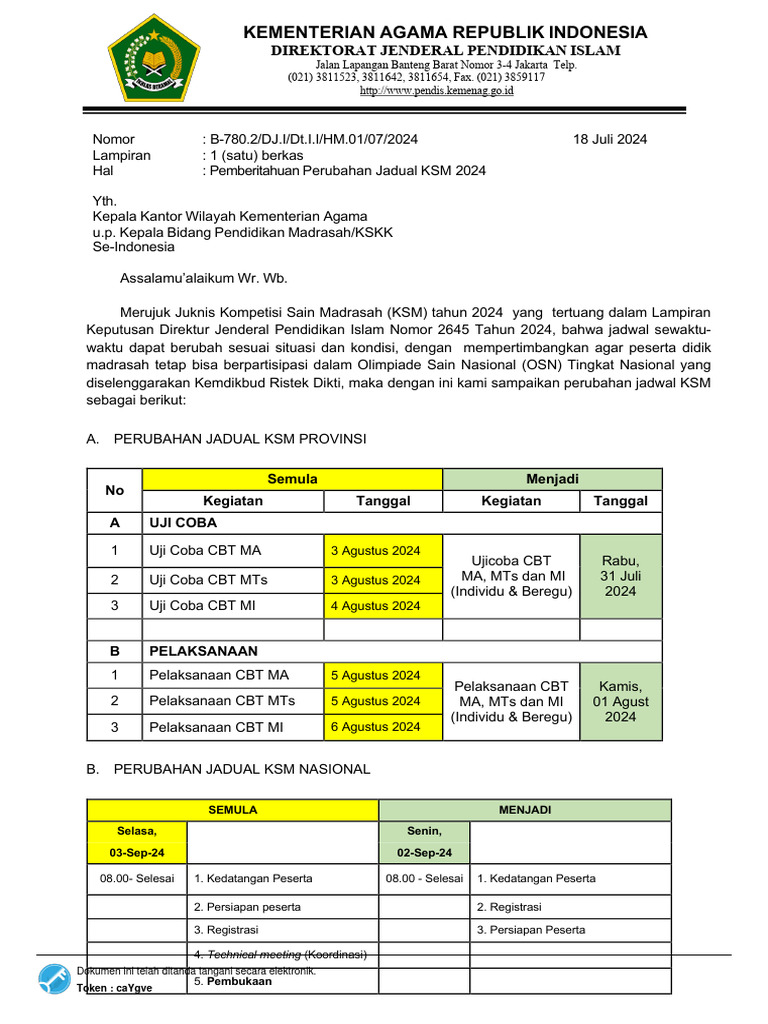 Perubahan Jadwal KSM 2024 | PDF