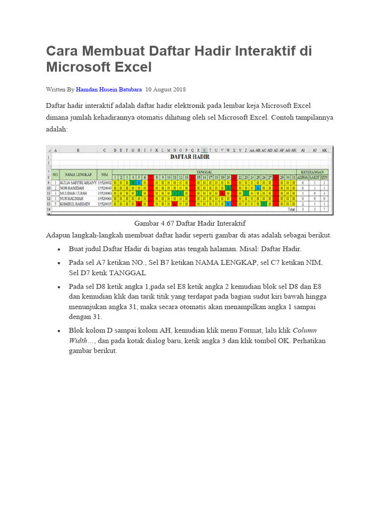 Cara Membuat Daftar Hadir Interaktif Di Microsoft Excel | PDF | Pengelolaan Keuangan & Uang