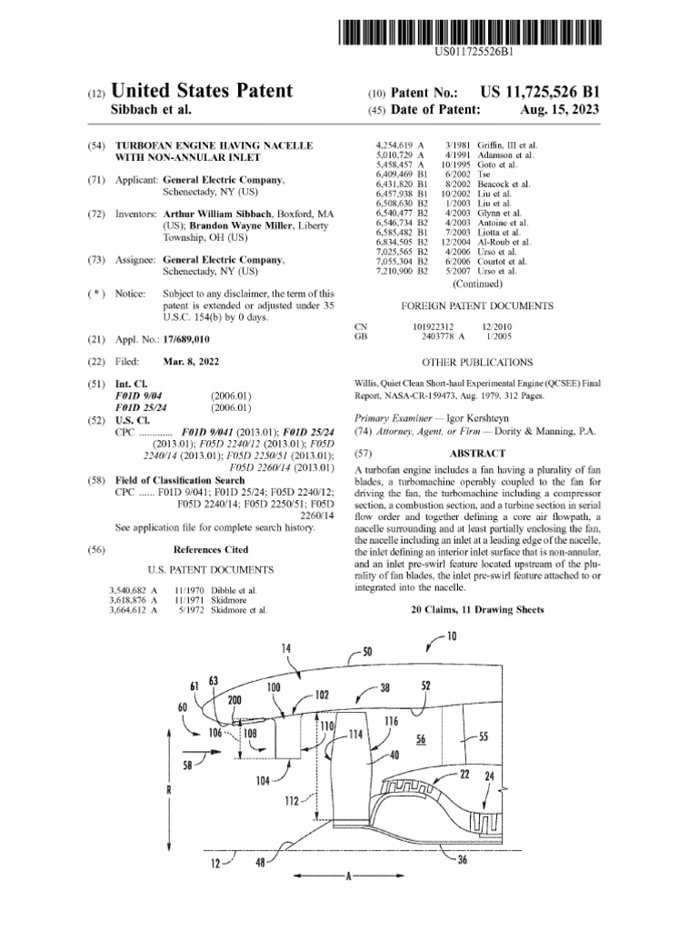 US11725526-Turbofan Engine Having Nacelle With Non-Annular Inlet | PDF