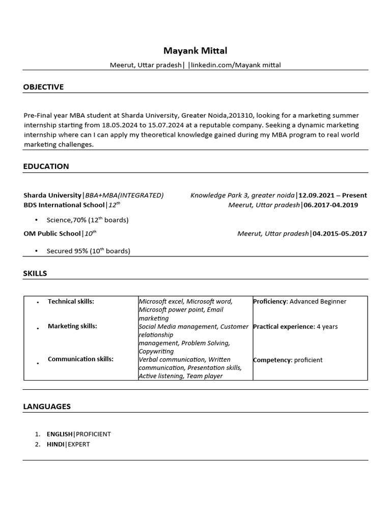 Mayank Mittal Resume - Mayank Mittal | PDF