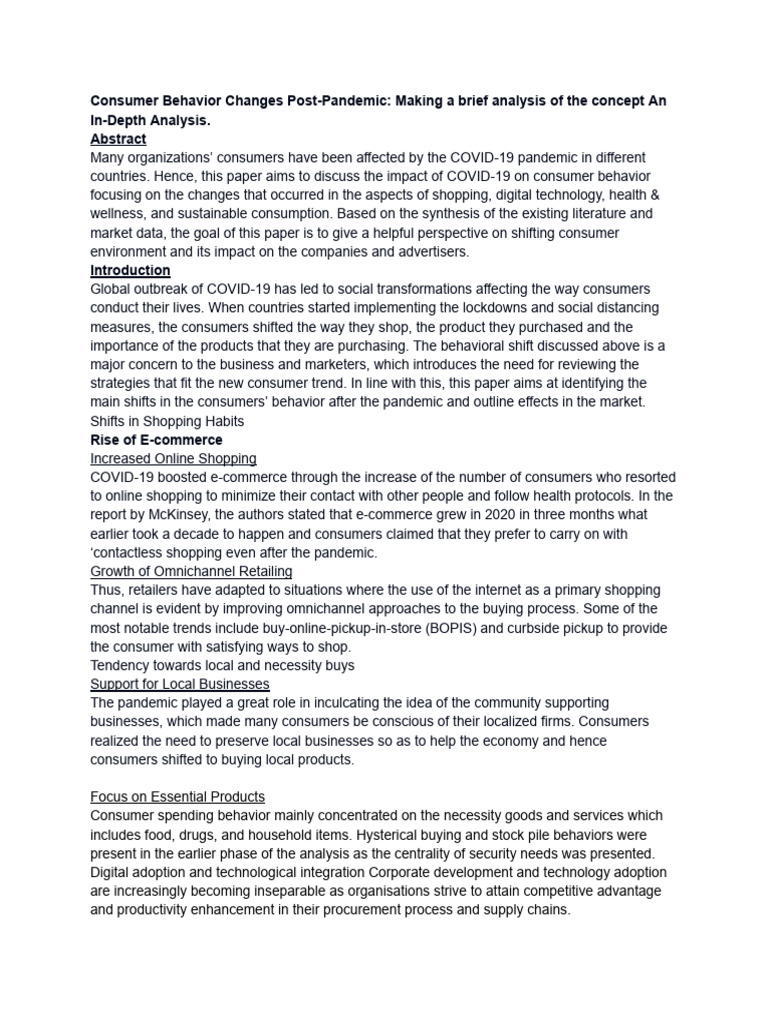 Consumer Behavior Changes Post-Pandemic Making A Brief Analysis of The ...