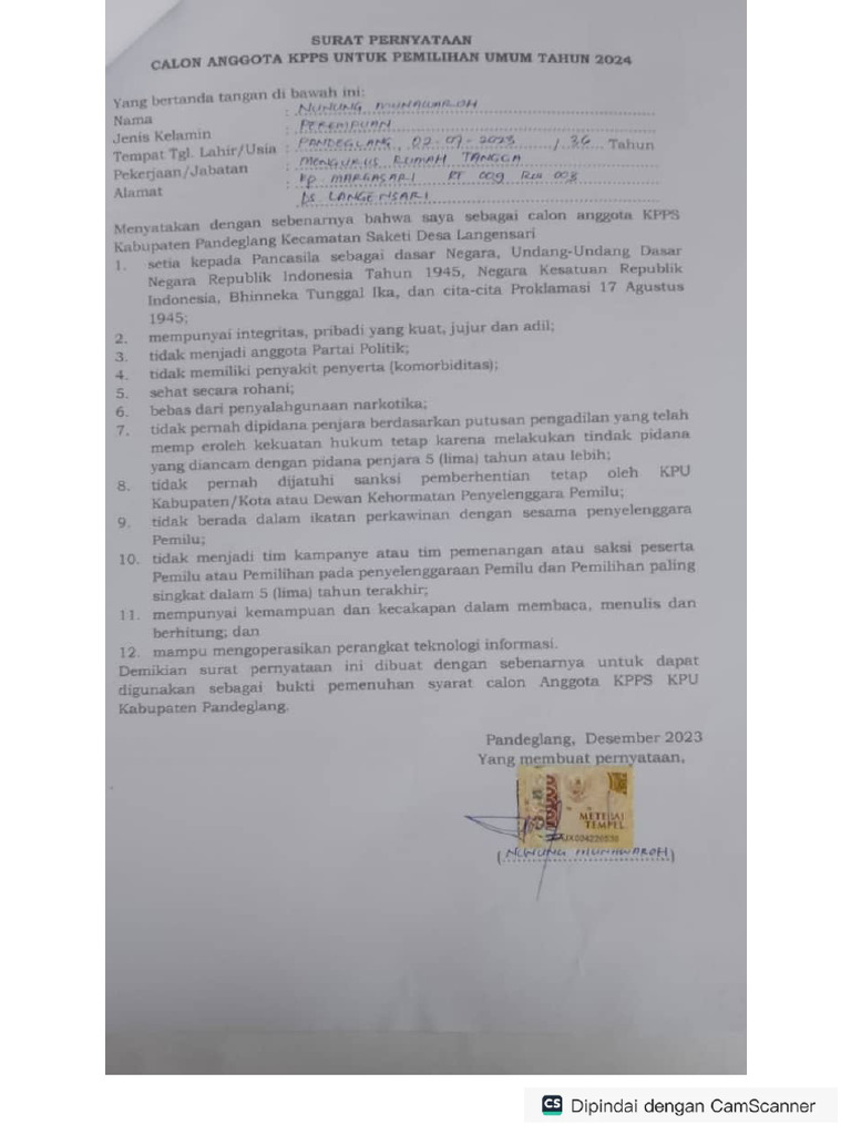 Pernyataan Nunung M | PDF