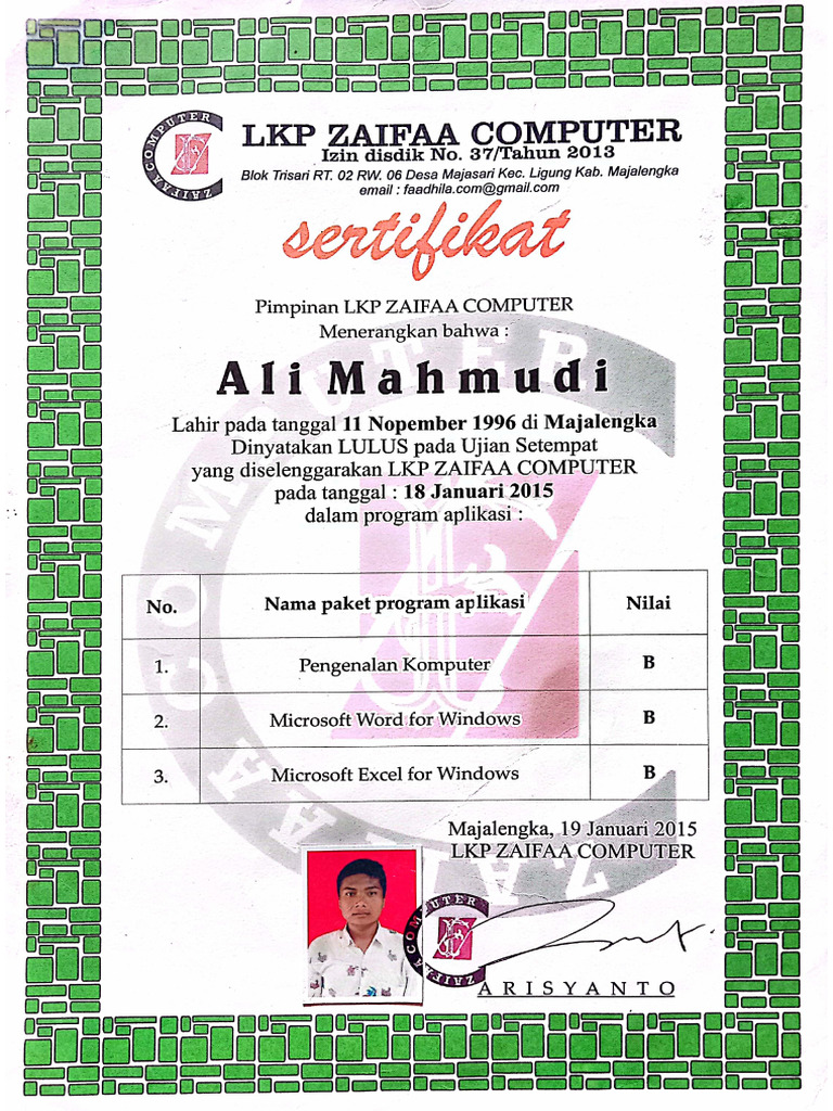 Sertifikat Komputer | PDF