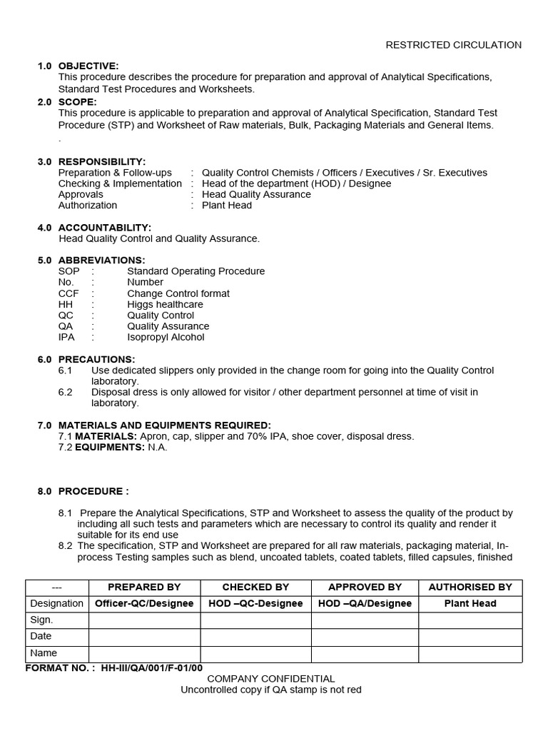 008 - Sop For Preparation STP-SPEC | PDF | Quality Assurance | Version ...