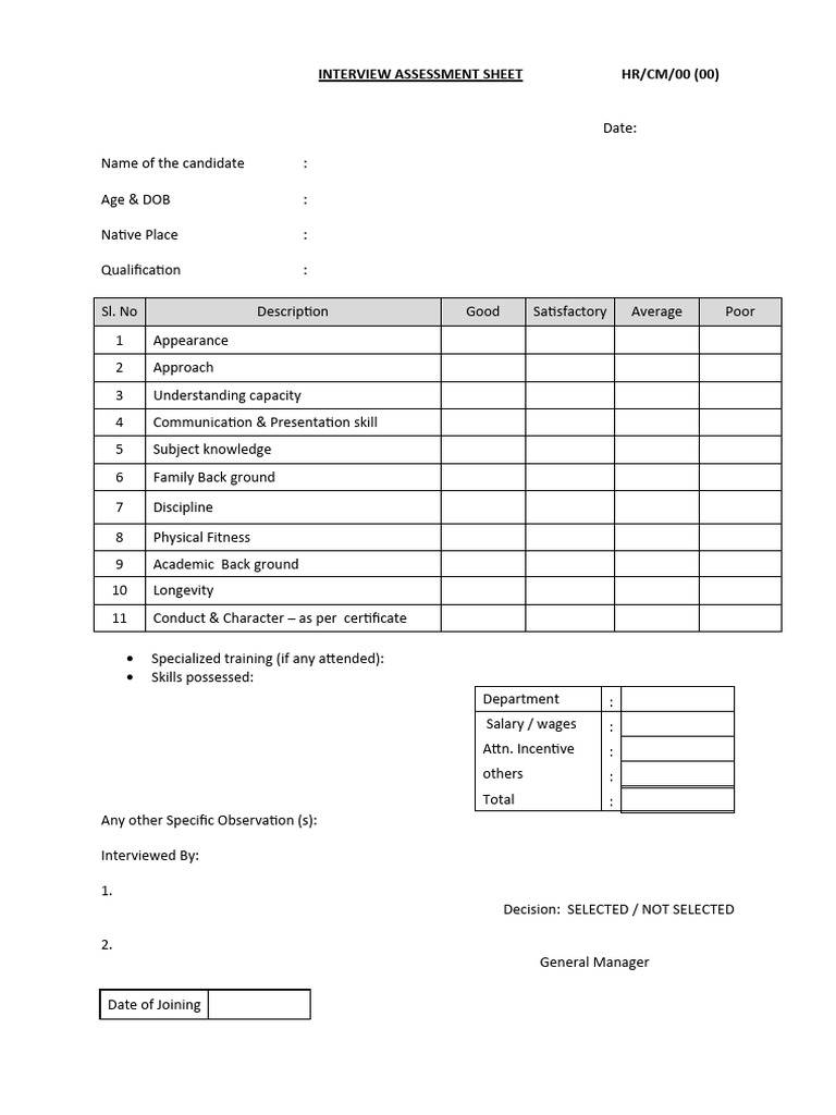 Assessment Sheet | PDF