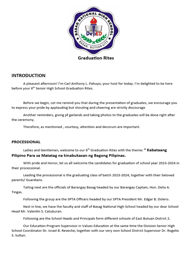 6th Graduation Rites | PDF