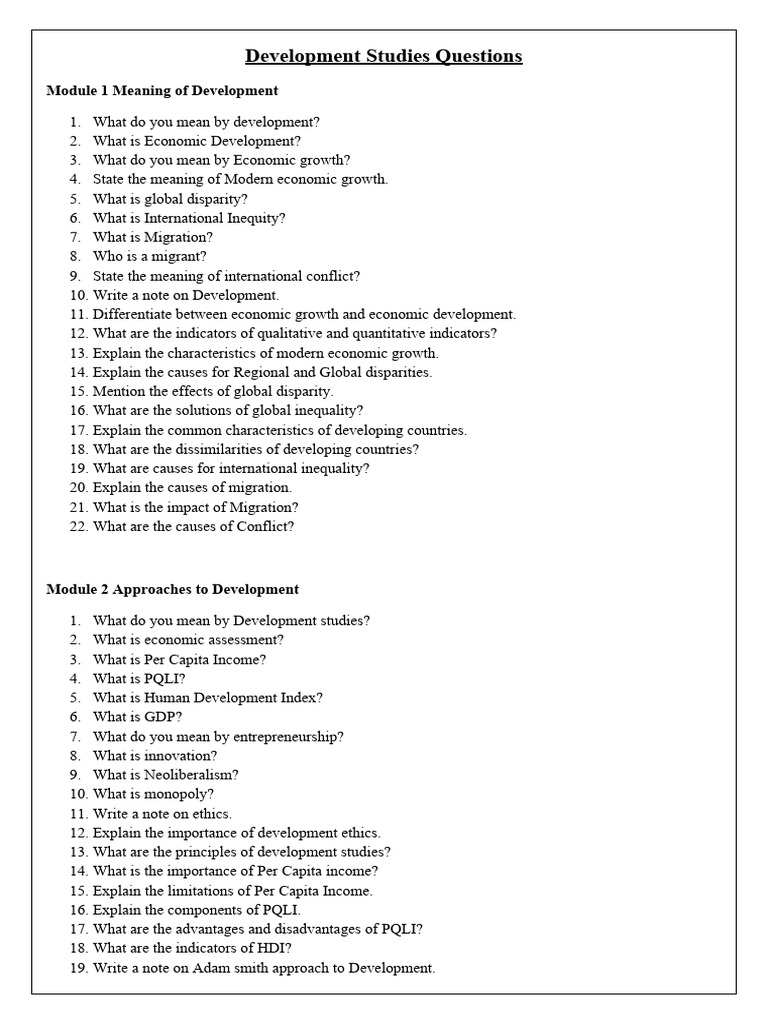 Development Studies Questions | PDF | Economic Growth | Economic ...